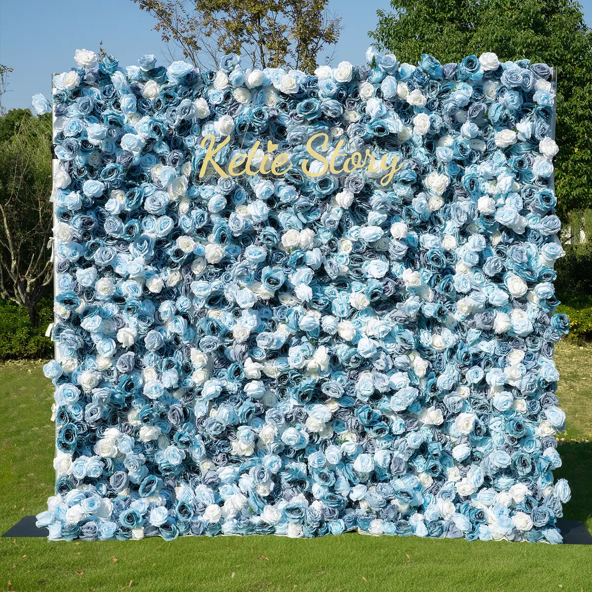 Grey & Blue Roses 5D Rolling-Up Flower Wall for Gender Reveal & Events ...