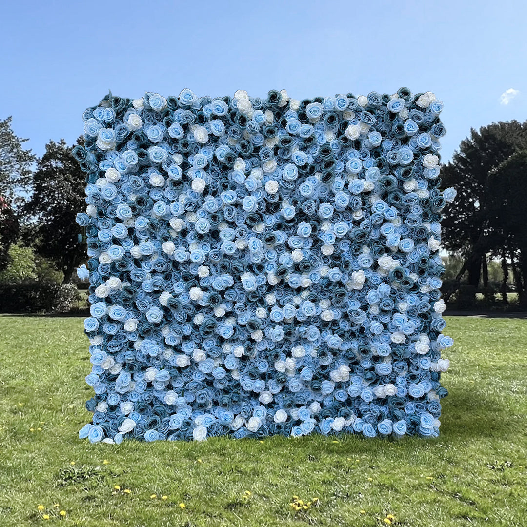 Grey & Blue Roses 5D Rolling-Up Flower Wall for Gender Reveal & Events ...