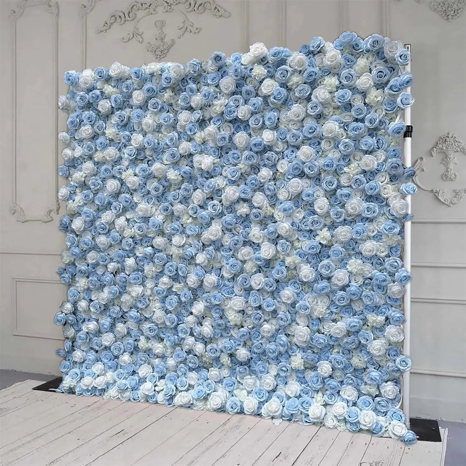 The blue white roses flower wall's side view boasts realistic shapes ...