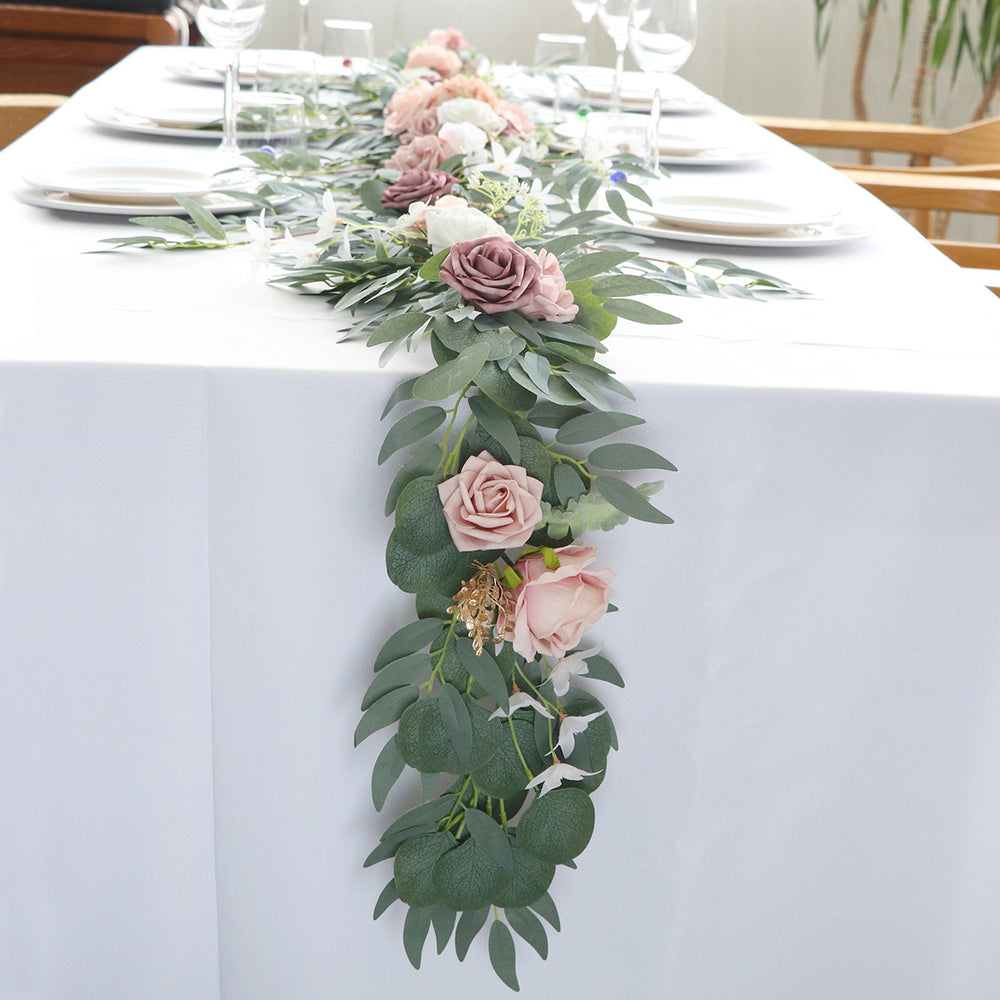 Table Flower Garland 270cm Pink & Sage for Wedding Party Proposal Deco