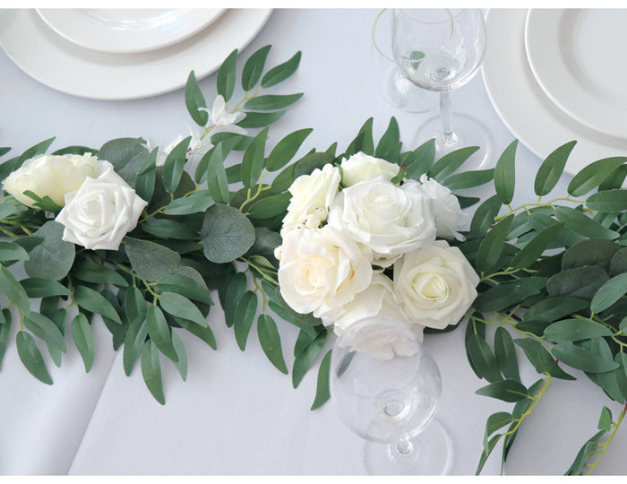 Table Flower Garland in white & Sage for Wedding Party Proposal Decor
