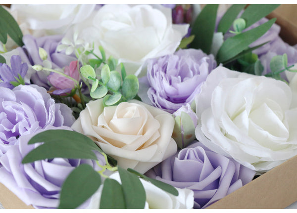 White Purple Roses Flower Box Silk Flower for Wedding Party Decor Prop ...