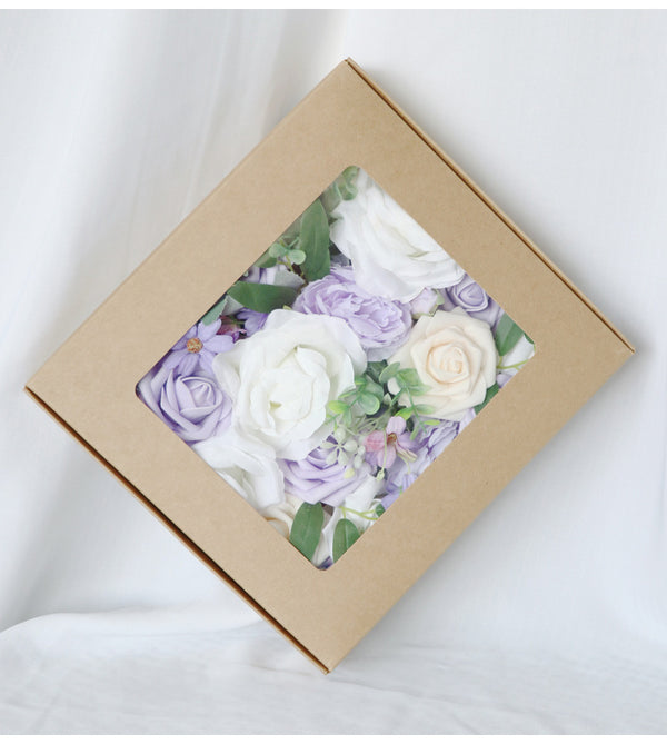 White Purple Roses Flower Box Silk Flower for Wedding Party Decor Prop ...