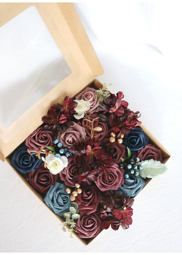 Dark Red Blue Roses Flower Box Silk Flower for Wedding Party Decor Pro ...